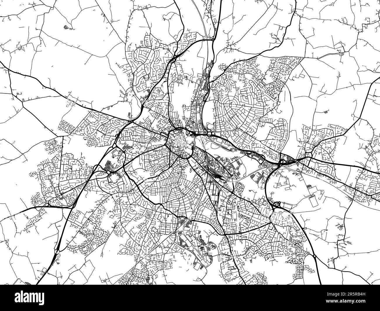 Road map of the city of Derby in the United Kingdom on a white ...
