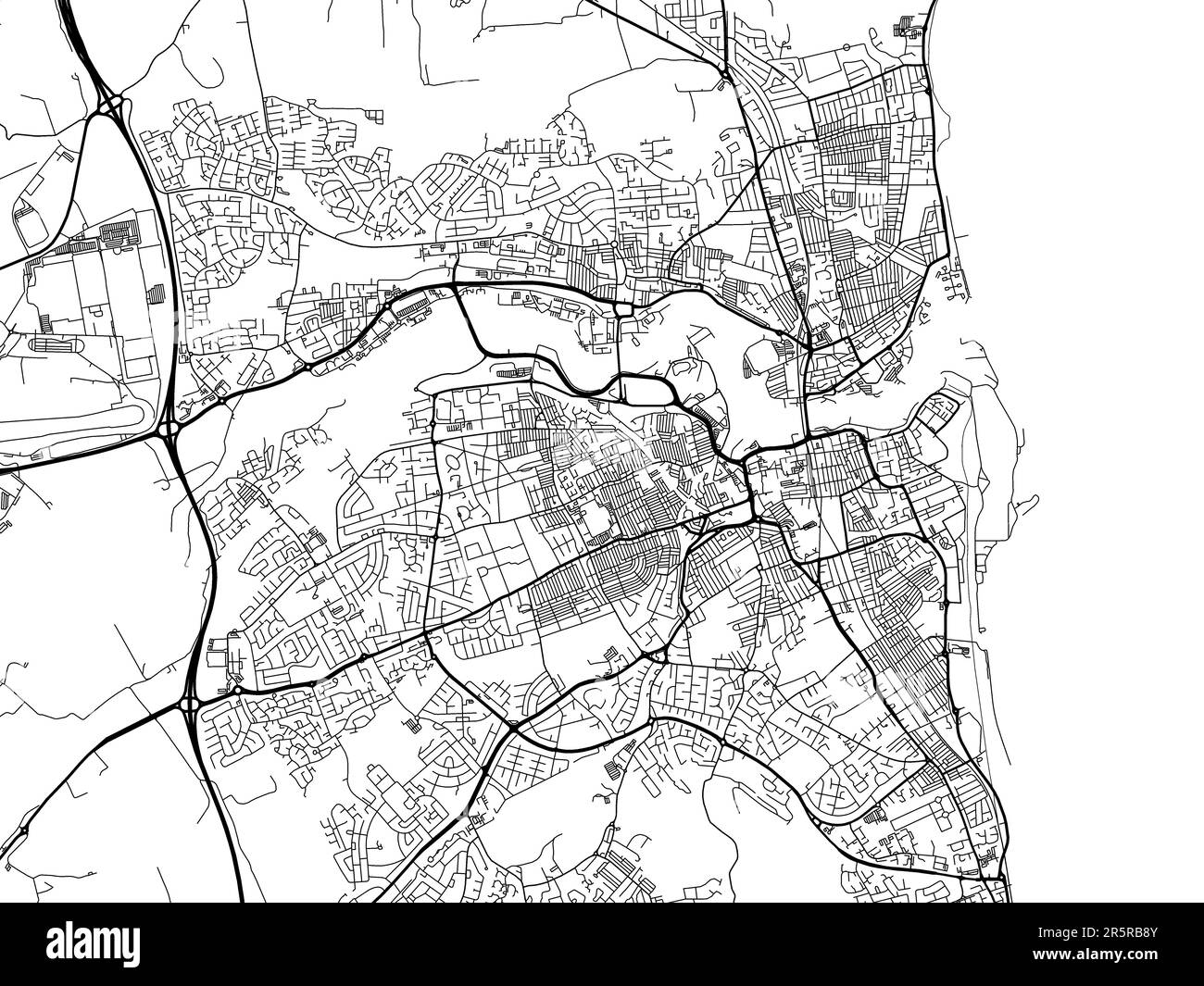 Road map of the city of Sunderland in the United Kingdom on a white ...