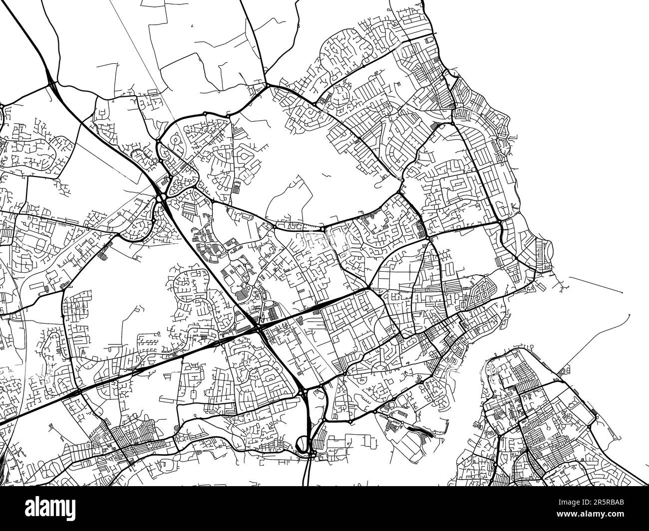 Road map of the city of Tynemouth in the United Kingdom on a white ...
