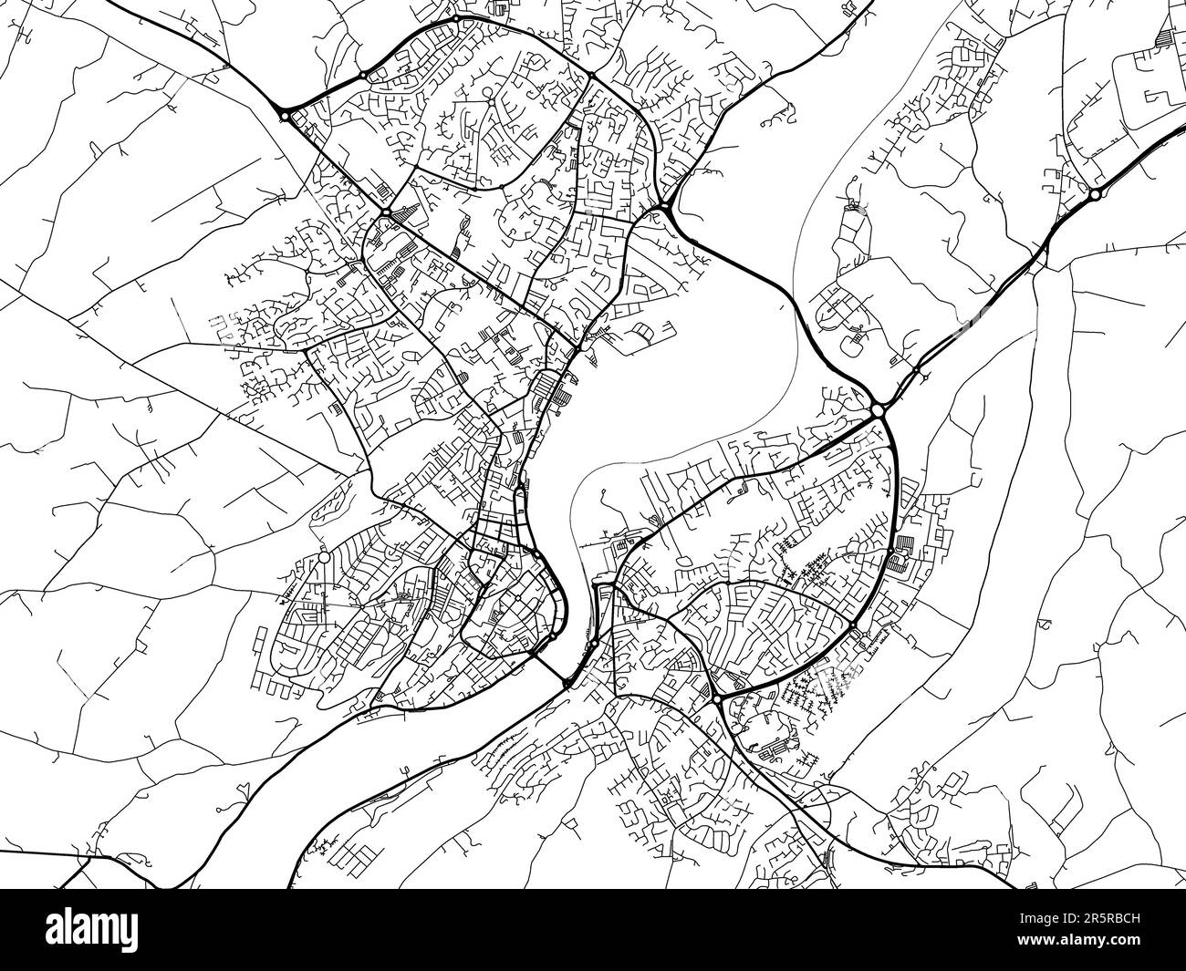 Road map of the city of Derry in the United Kingdom on a white ...