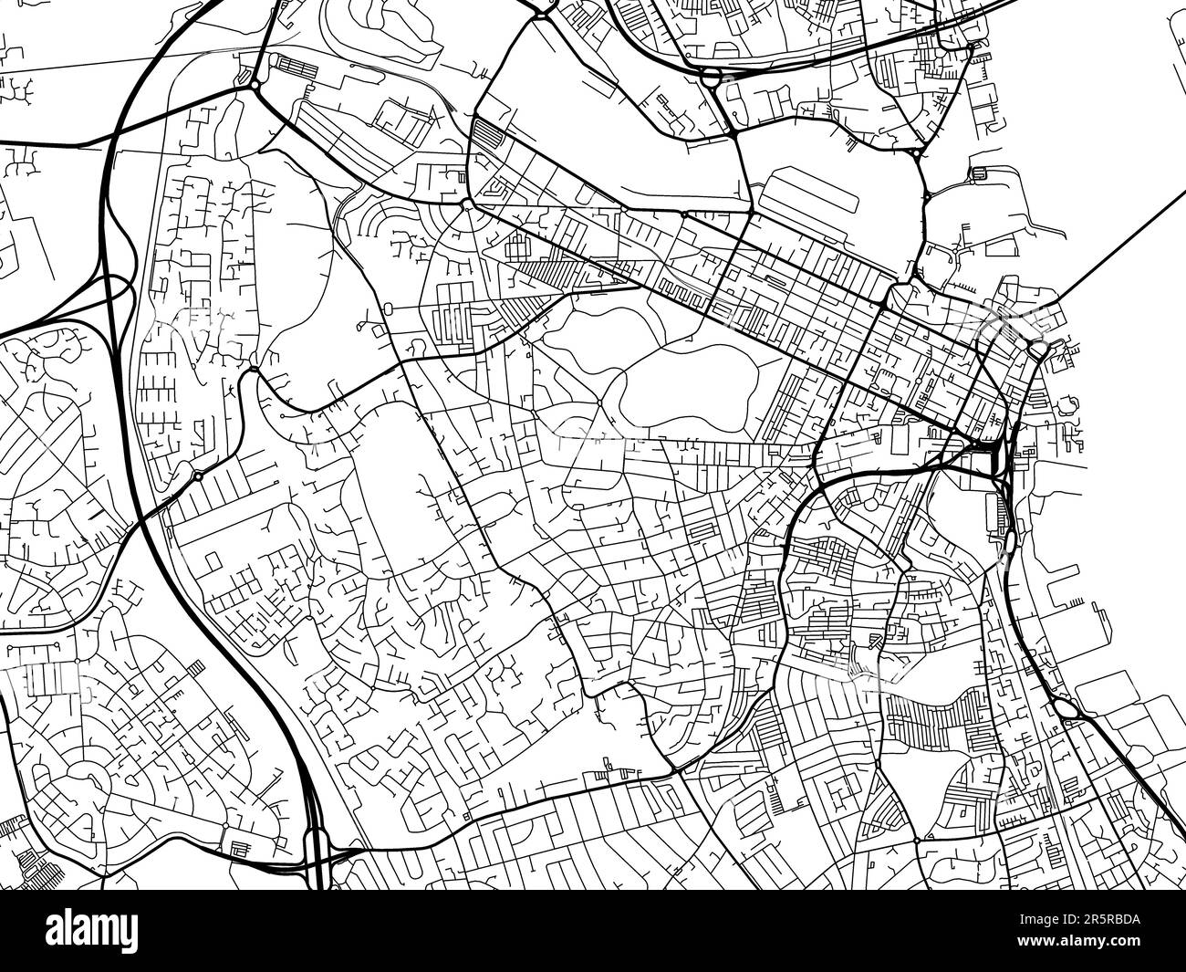 Road map of the city of Birkenhead in the United Kingdom on a white ...