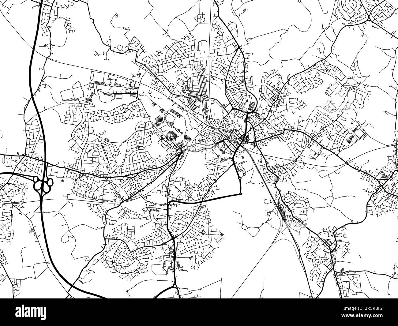 Road map of the city of Wigan in the United Kingdom on a white ...