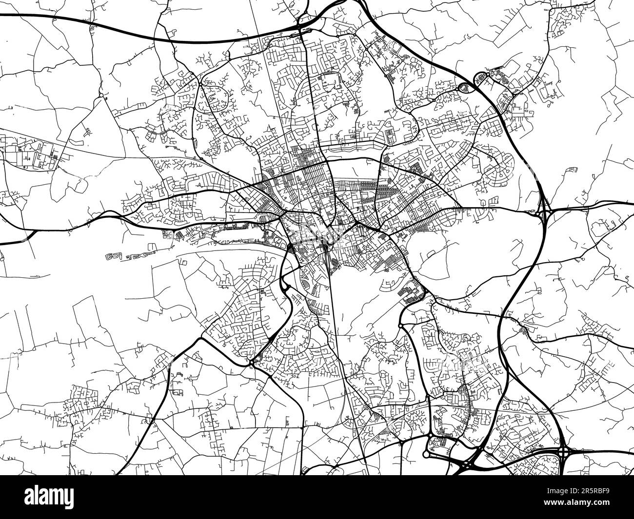 Road map of the city of Preston in the United Kingdom on a white ...