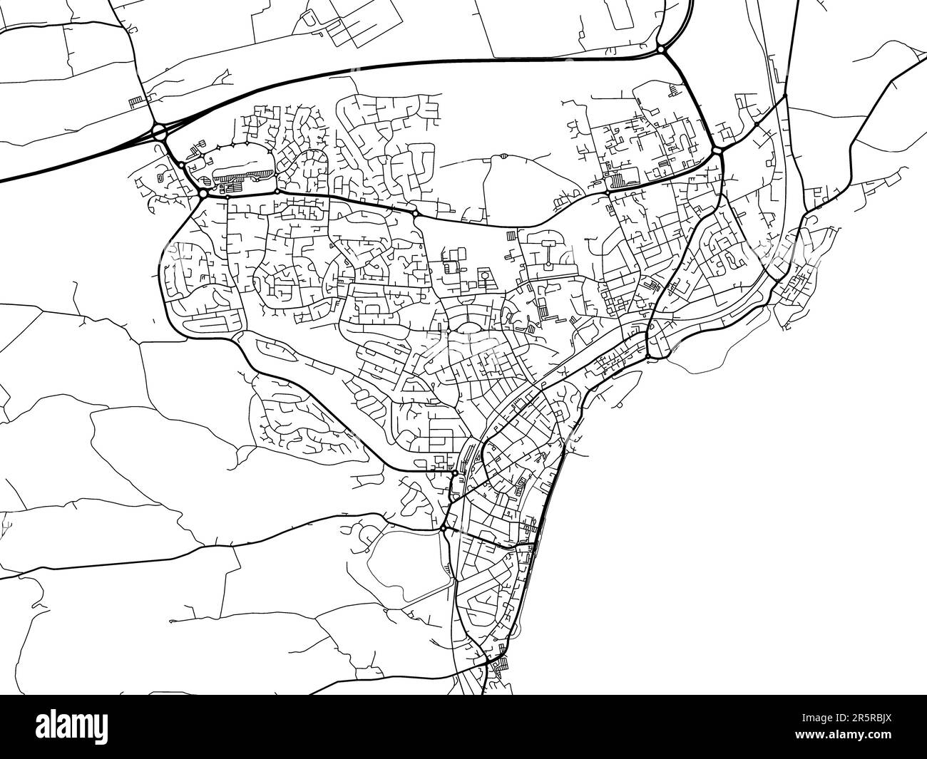 Road map of the city of Kirkcaldy in the United Kingdom on a white ...