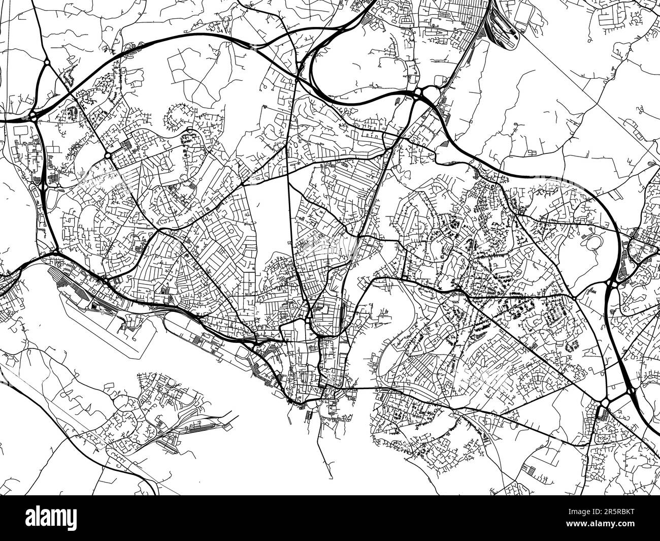 Road map of the city of Southampton in the United Kingdom on a white ...
