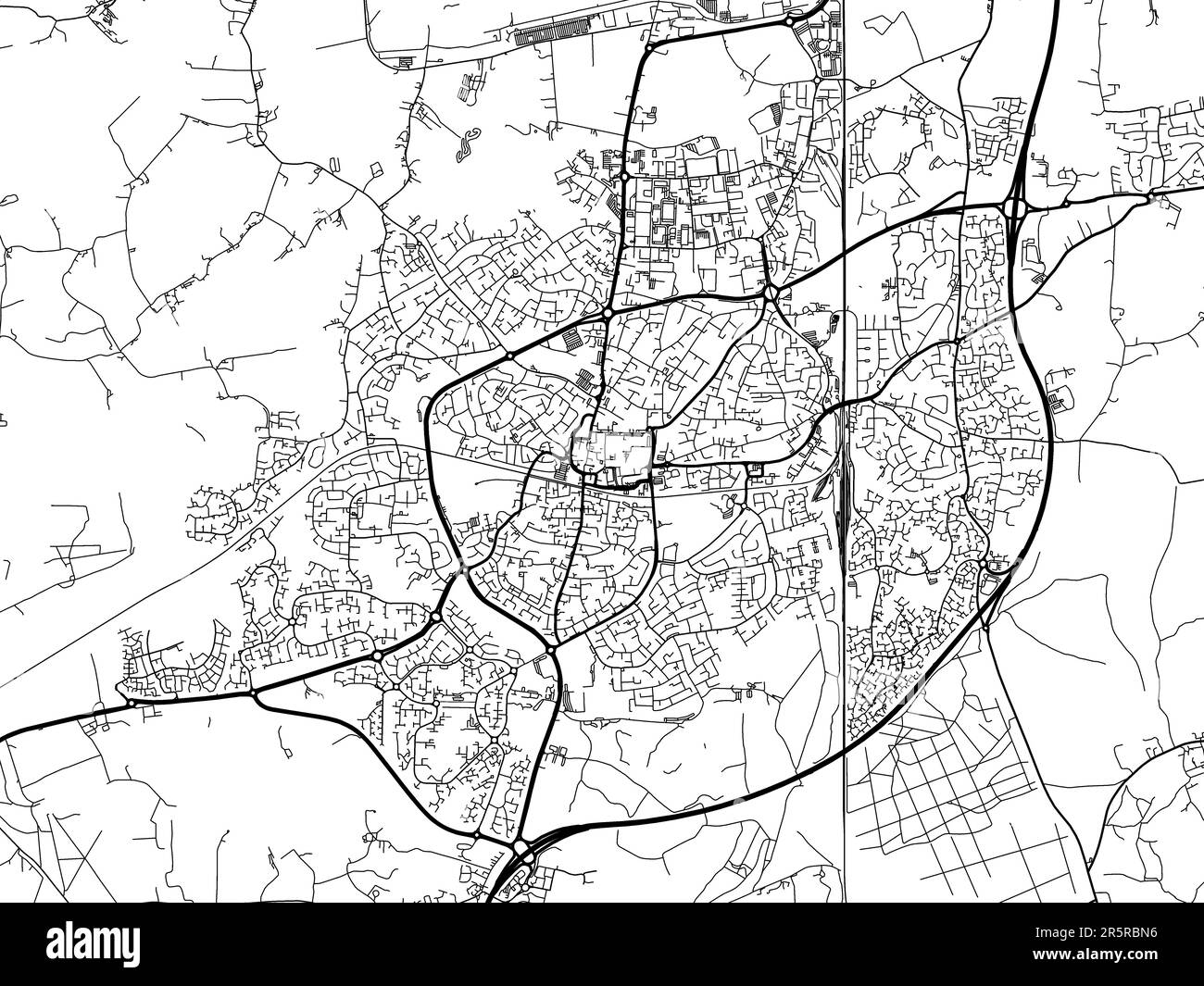Road map of the city of Crawley in the United Kingdom on a white ...