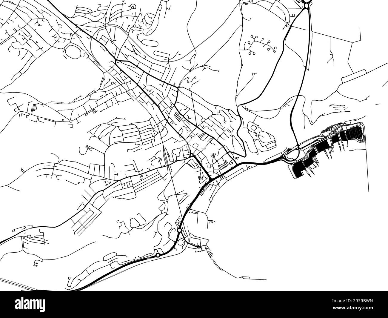 Road map of the city of Dover in the United Kingdom on a white ...