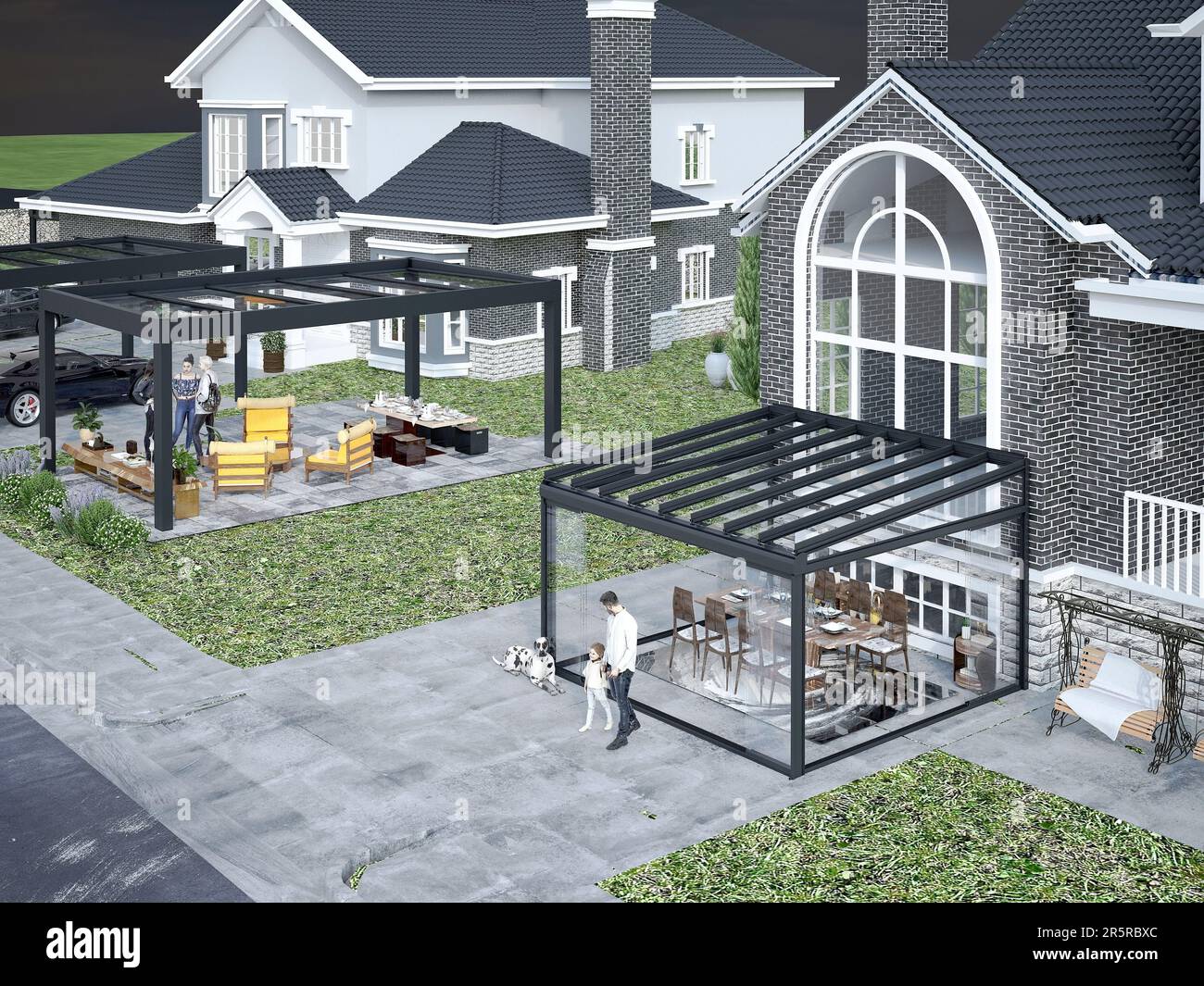 Sunroom at patio of American house. Winter Garden. 3d rendering Stock Photo - Alamy