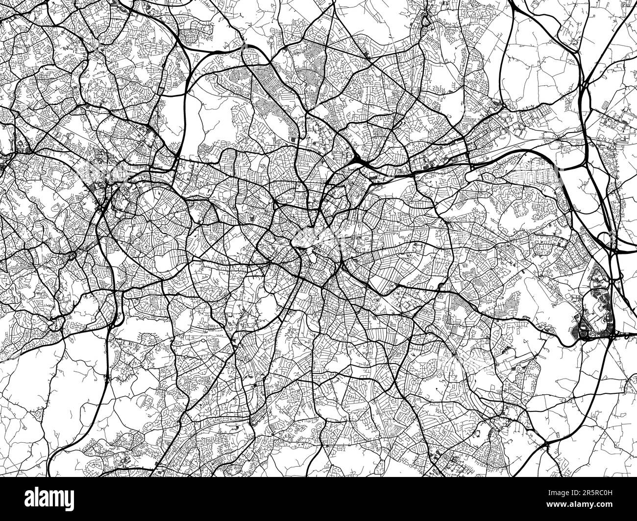 Road map of the city of Birmingham in the United Kingdom on a white ...