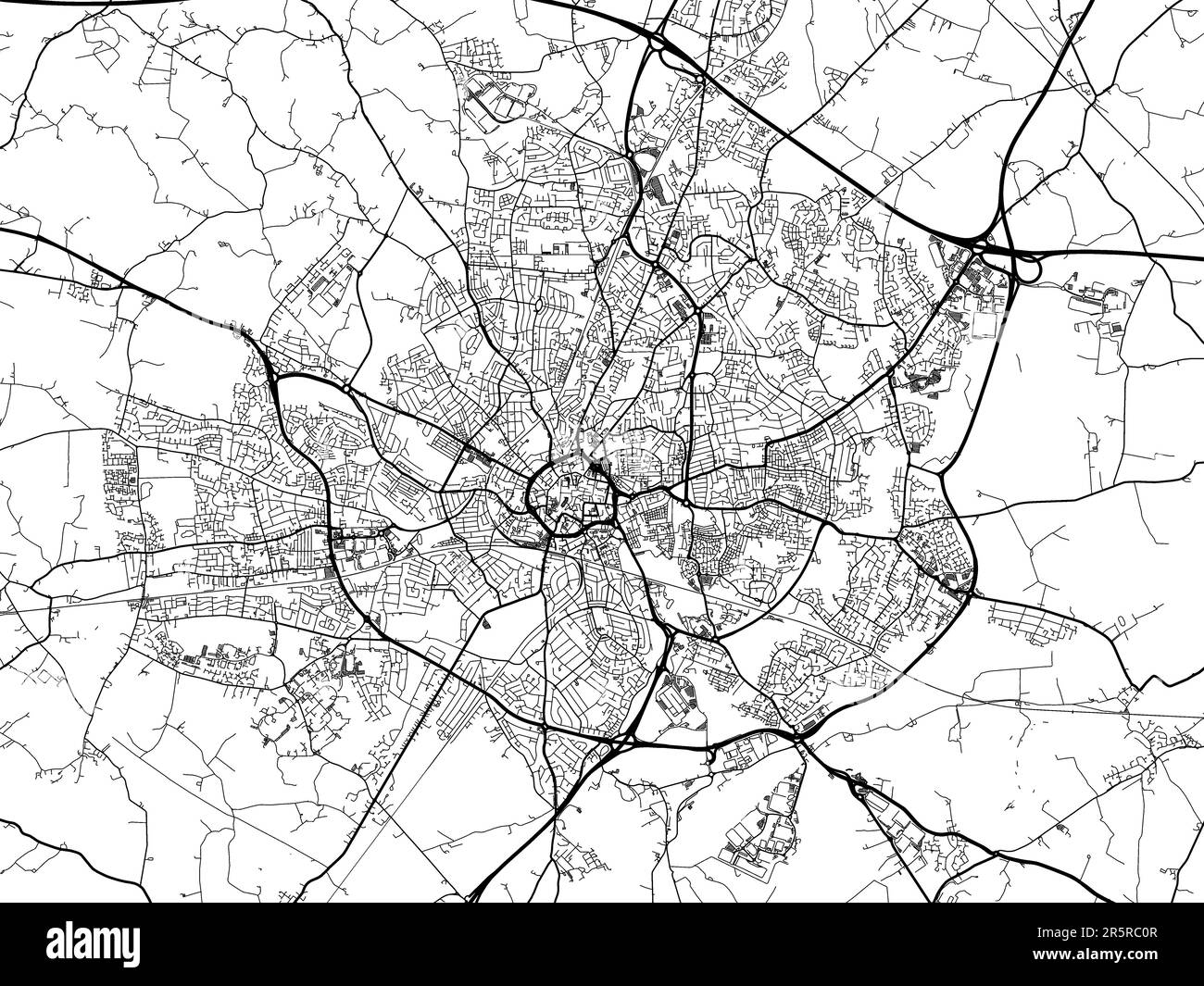 Road map of the city of Coventry in the United Kingdom on a white ...