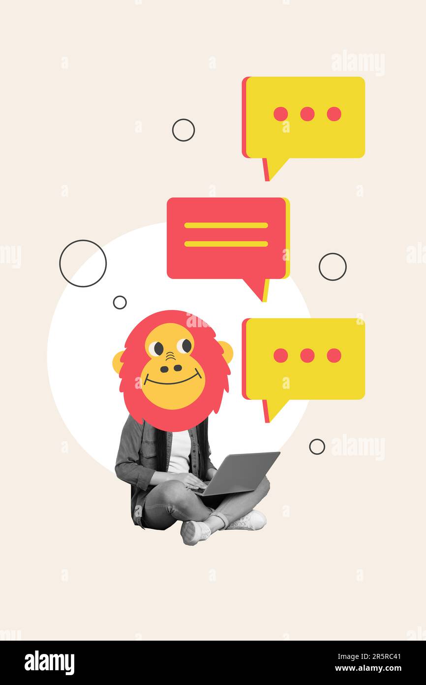 Photo cartoon comics sketch collage picture of smiling drawing monkey ...