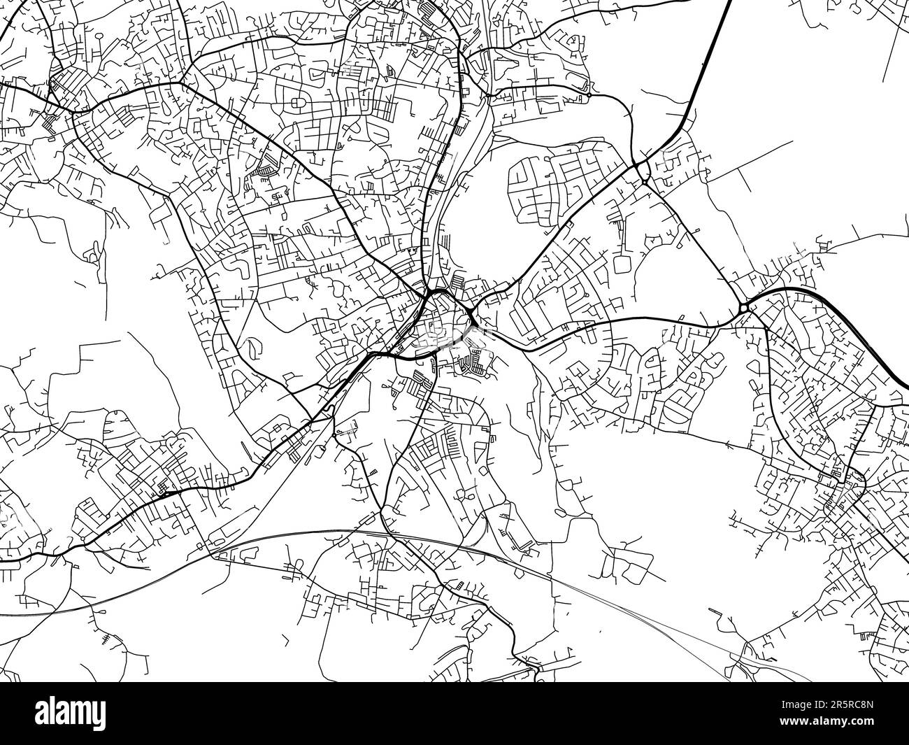Road map of the city of Dewsbury in the United Kingdom on a white ...