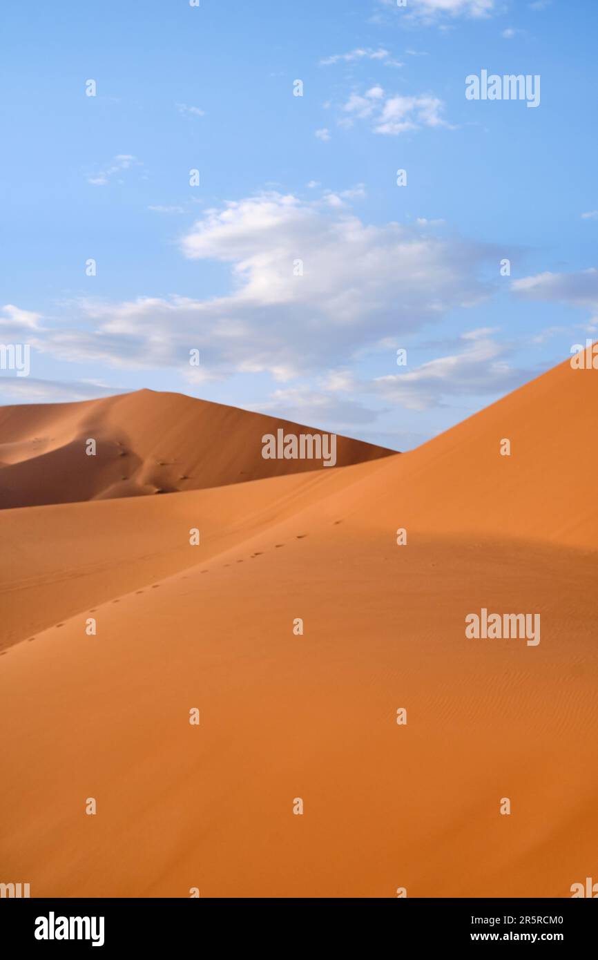 The sand dunes and blue sky in the Sahara desert, Morocco Stock Photo ...