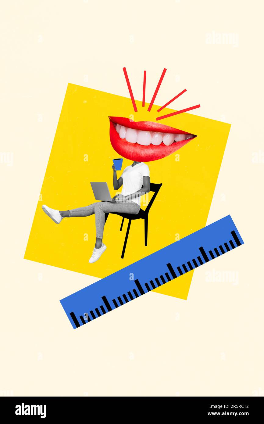 Vertical collage illustration of smiling happy headless surreal drink ...