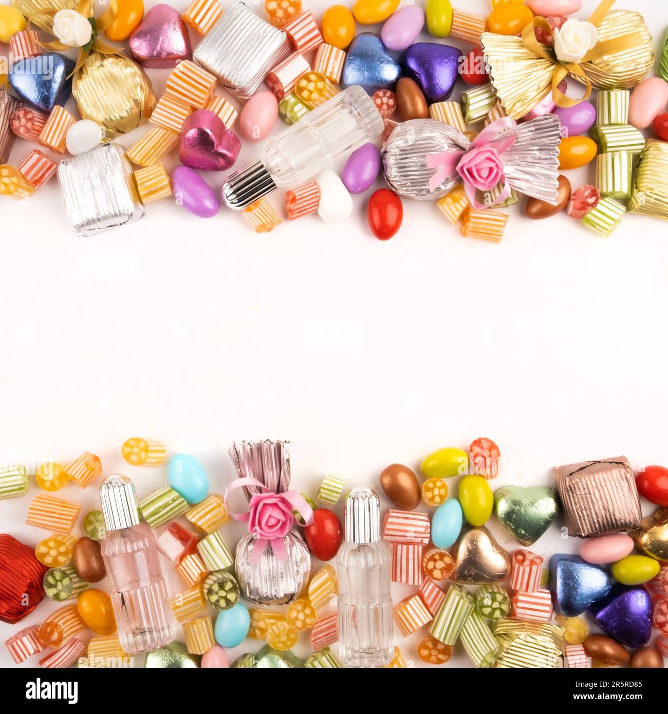 top view square image of sweets and candies. Large colorful selection ...