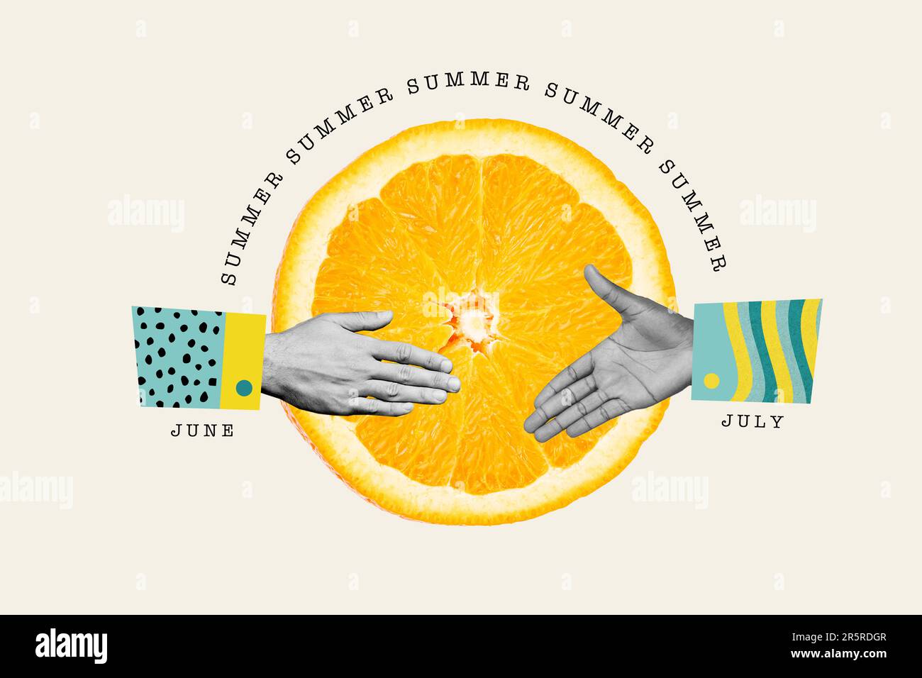 Collage 3d pinup pop sketch image of two human arms touch tasty lemonade cocktail promo banner ...