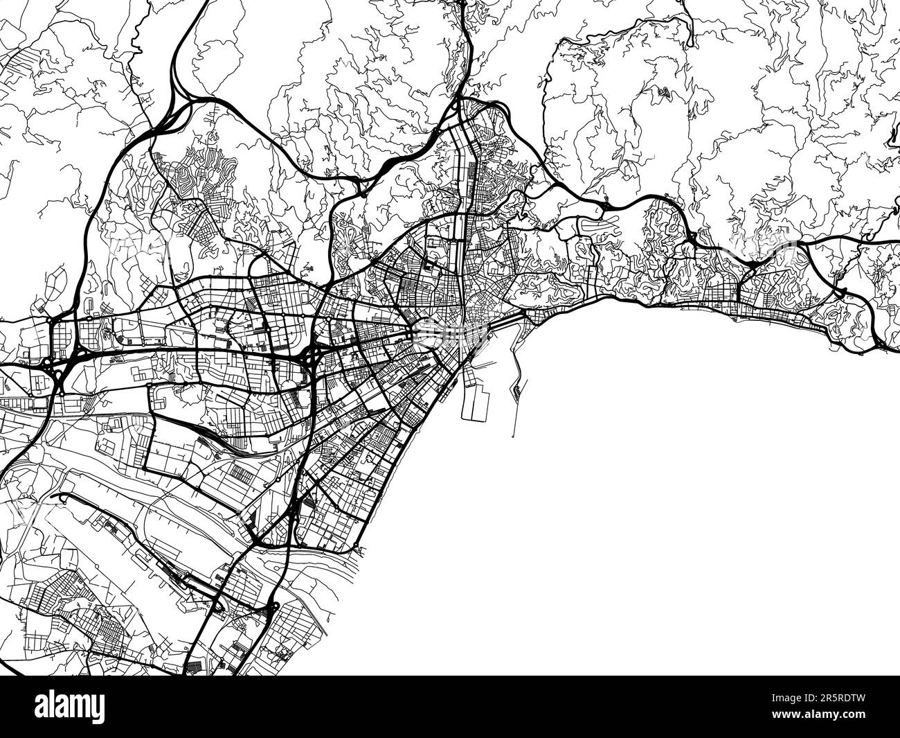 Vector road map of the city of Malaga in Spain on a white background ...