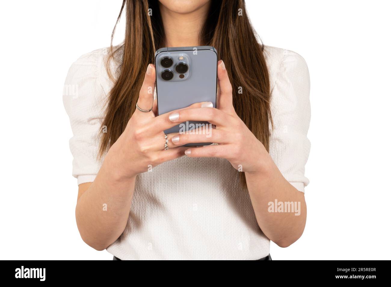 Woman hand holding using smartphone. Typing message, chatting, social ... Woman hand holding using smartphone. Typing message, chatting, social ...