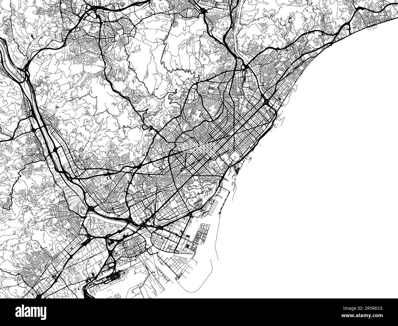 Vector road map of the city of Barcelona Metropolis in Spain on a white ...