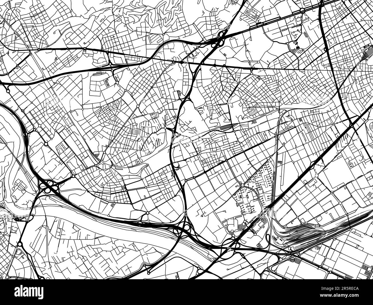 Road map of the city of Hospitalet de Llobregat in Spain on a white ...