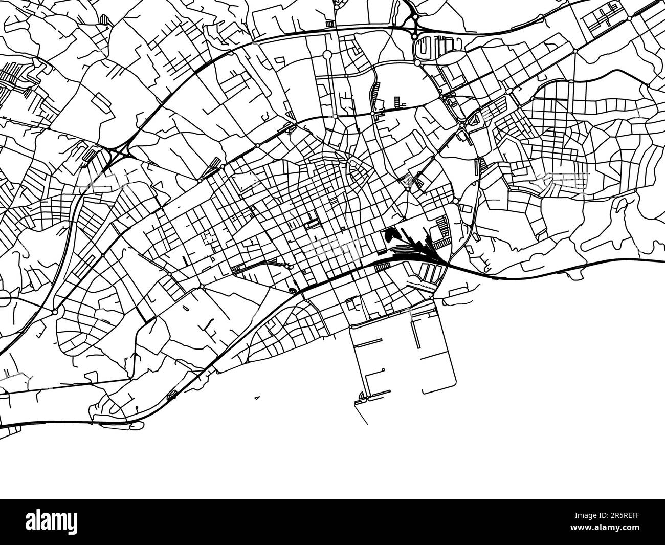Road map of the city of Vilanova i la Geltru in Spain on a white ...