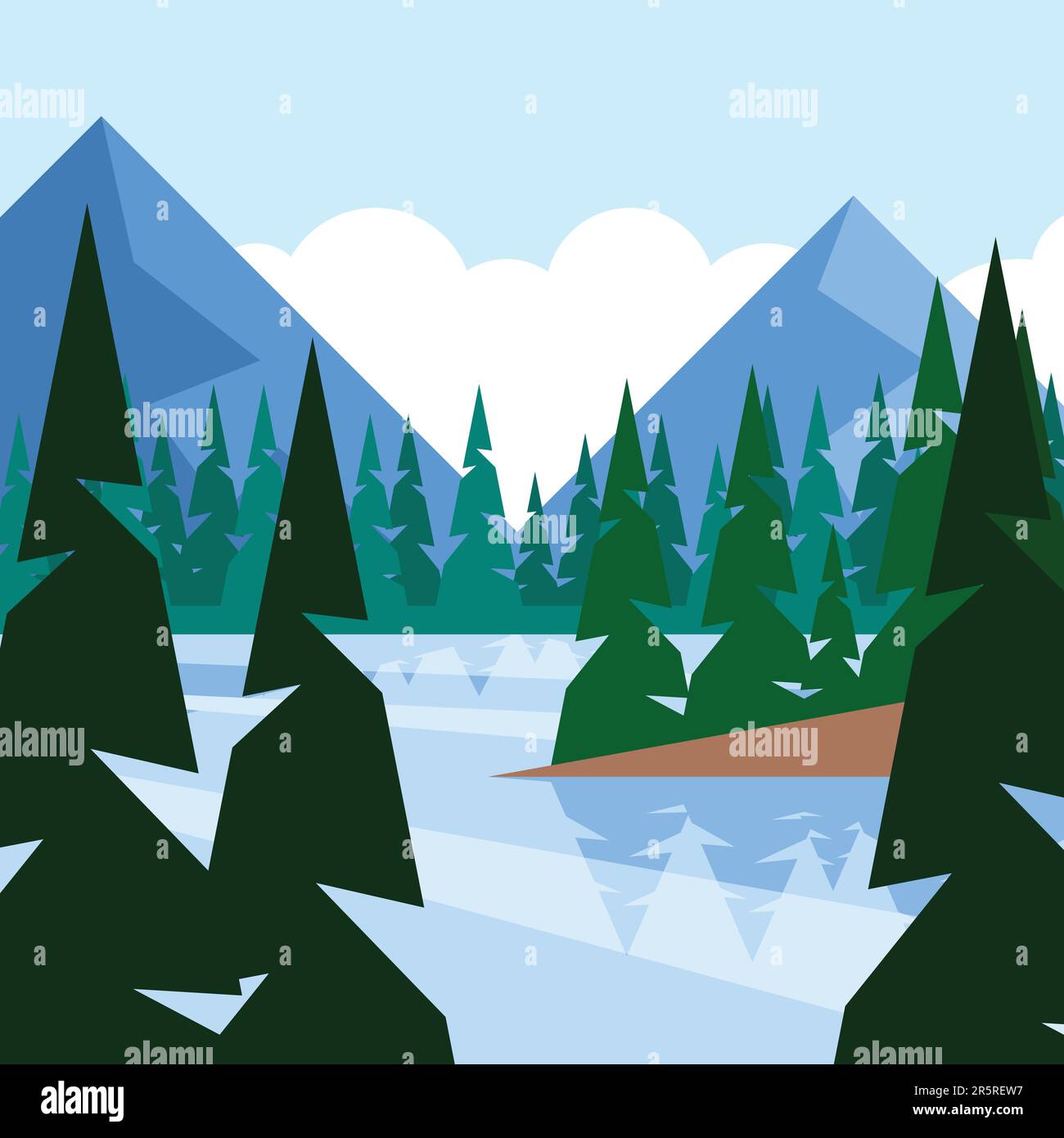 Snowy mountain landscape lake Stock Vector Images - Alamy