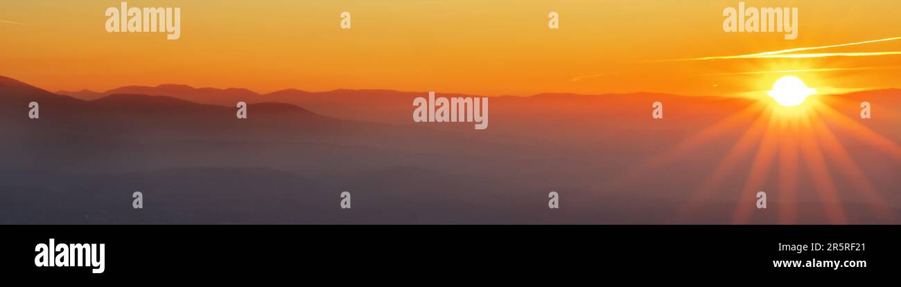 Universal Linkedin banner with mountain landscape at sunset Stock Photo ...