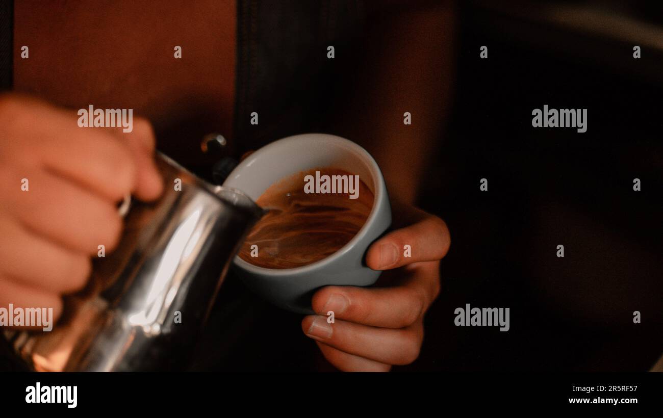 Barista using french press hi-res stock photography and images - Alamy
