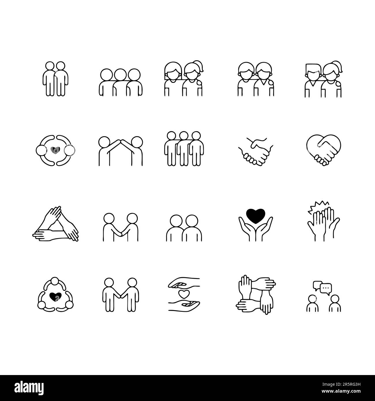 Friendship and love line icons. Interaction, Mutual understanding and ...