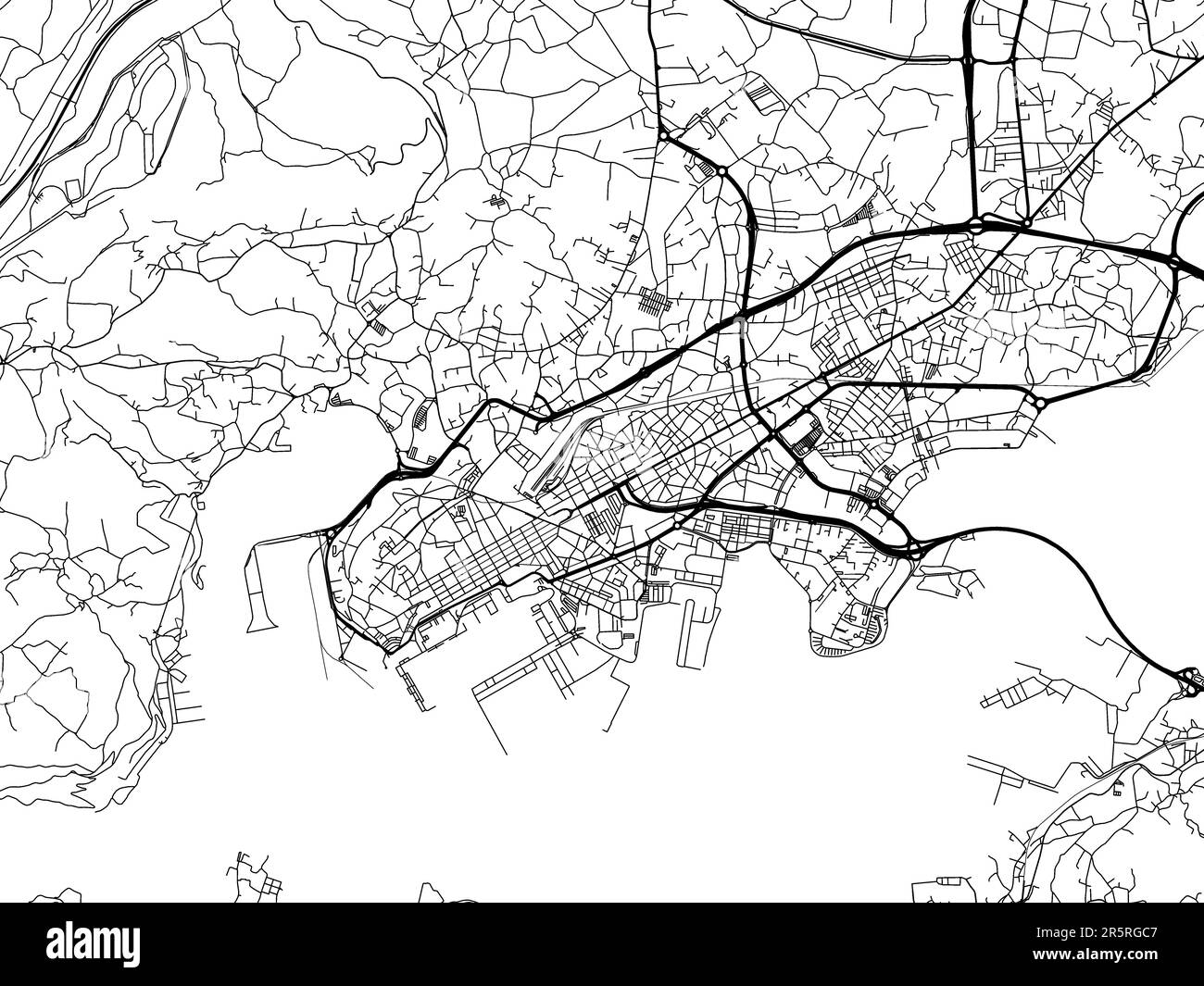 Vector road map of the city of Ferrol in Spain on a white background ...