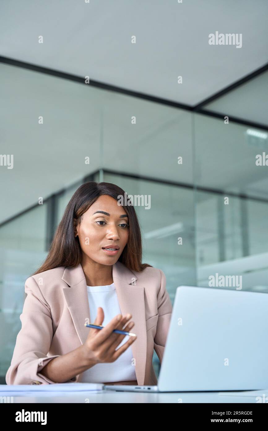 Busy professional business woman hr working in office having virtual ...