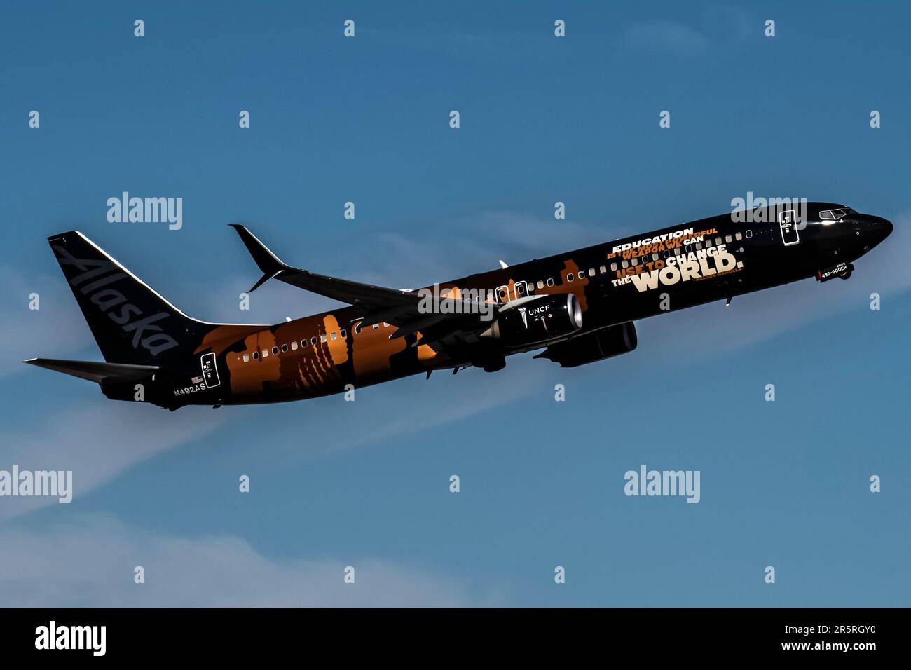 The UNCF and Alaska Airlines collaborative Our Commitment plane in a ...