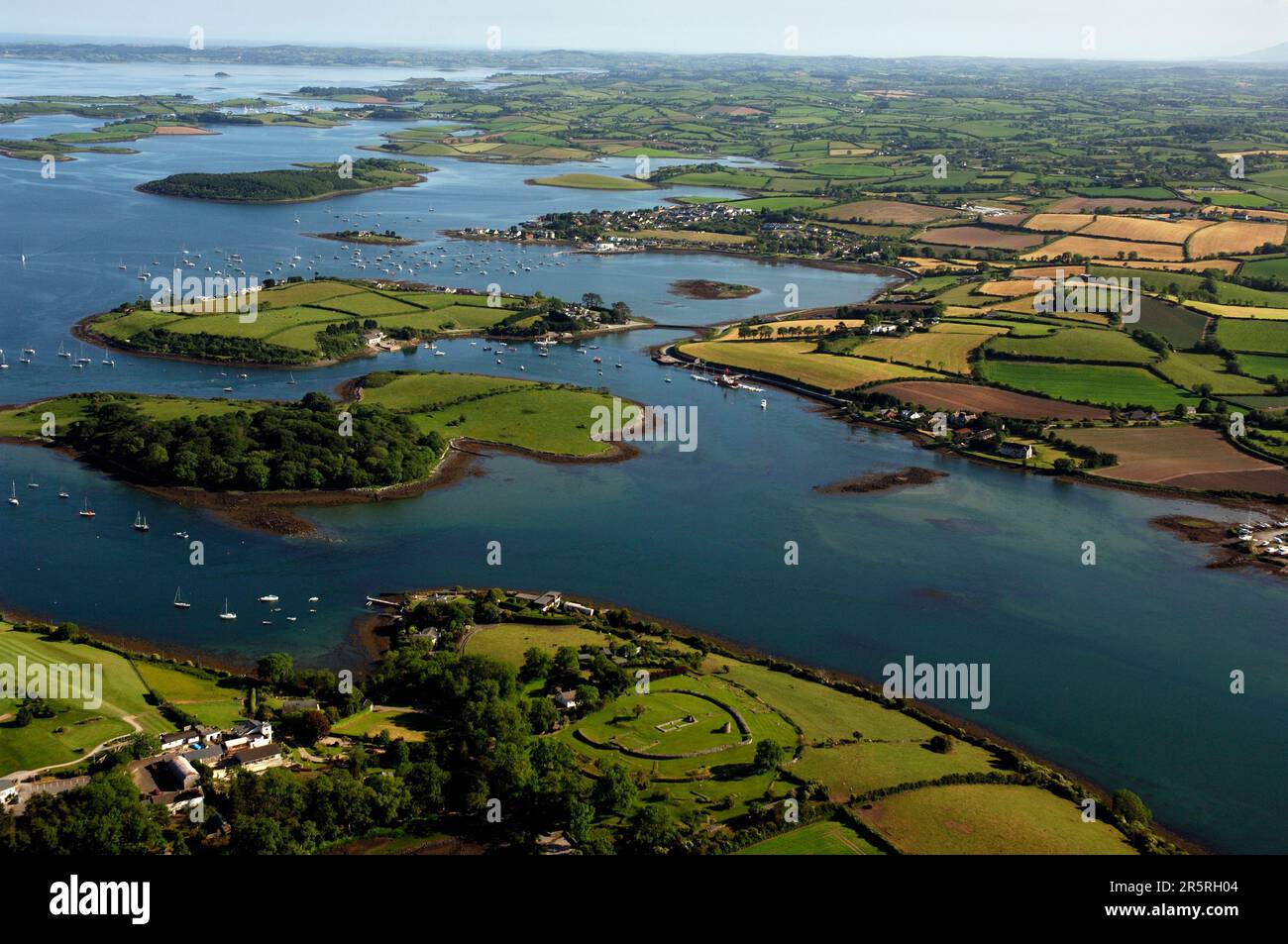 Aerial view of Nendrum Monastery on Mahee Island Strangford Lough ...