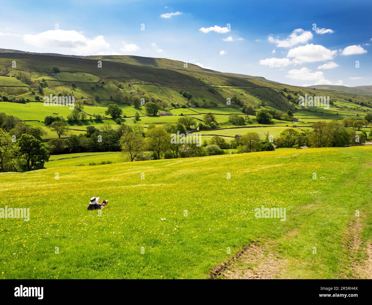 Traditional hay meadows and cow barns in Muker, Swaledale, Yorkshire ...
