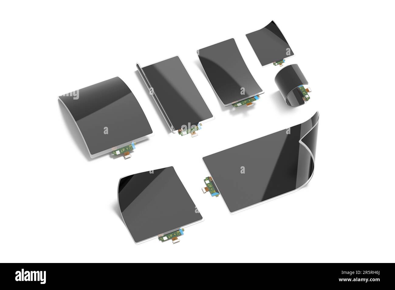 Blank black flexible folded rectangular display mockup, different size ...