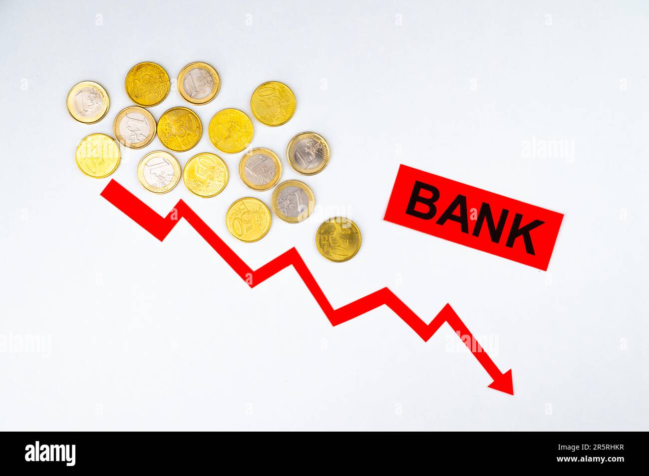 Descending red line, word Bank. Bank failure and economic and financial ...