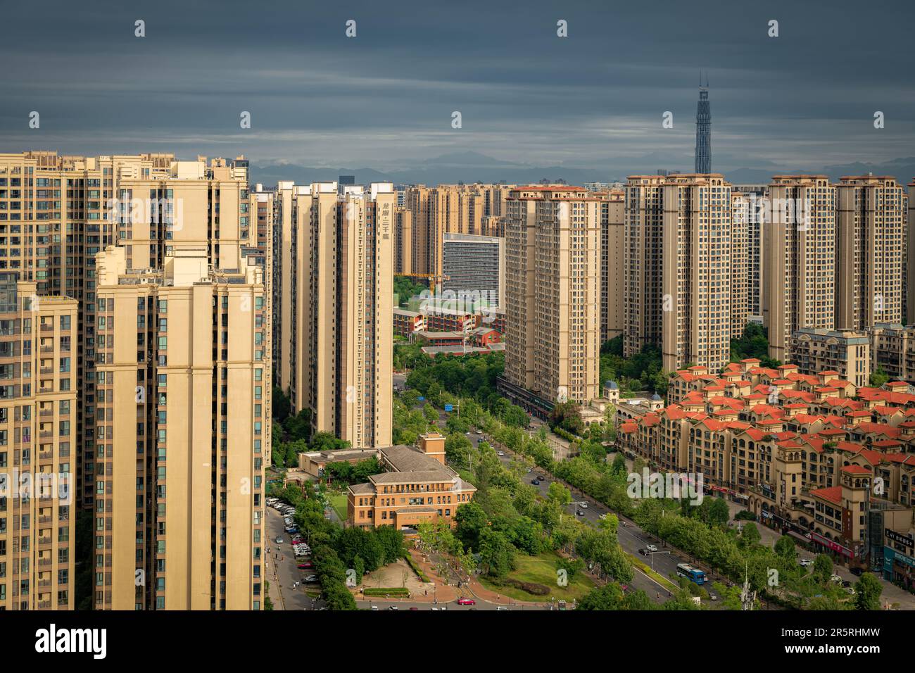 Sunlight shining on residential buildings in Chengdu at sunrise Stock ...