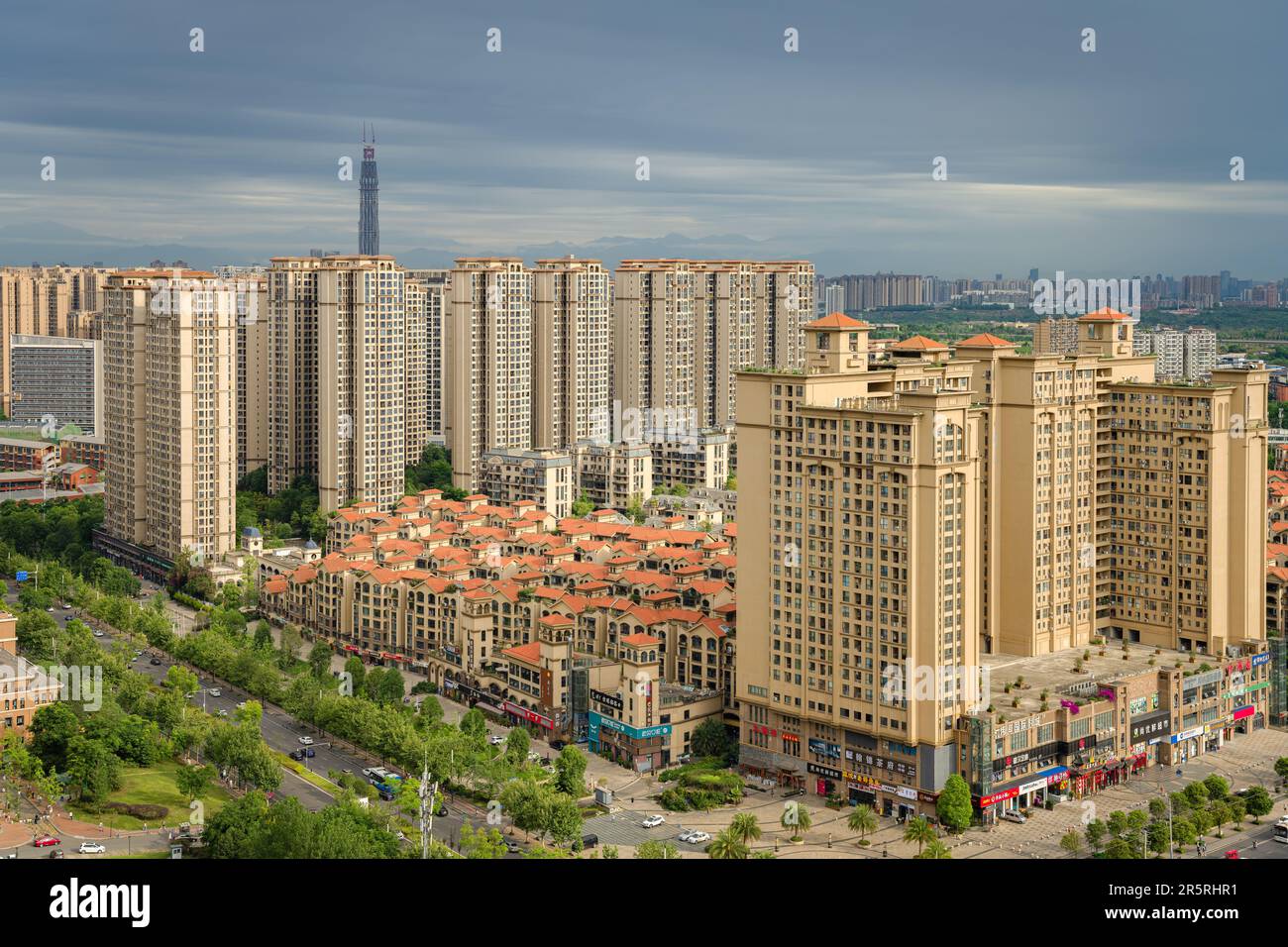 Sunlight shining on residential buildings in Chengdu at sunrise Stock ...