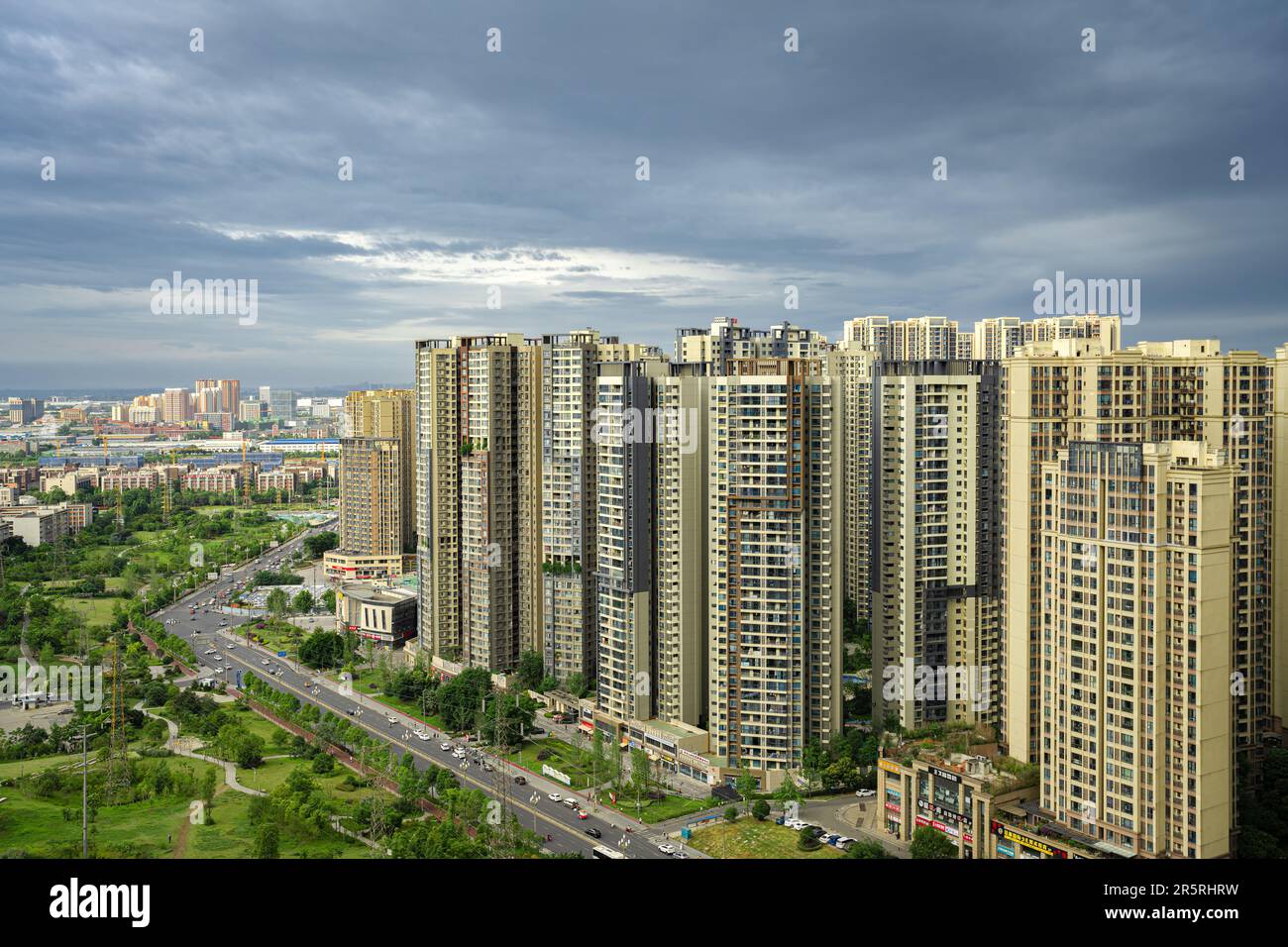 Sunlight shining on residential buildings in Chengdu at sunrise Stock ...