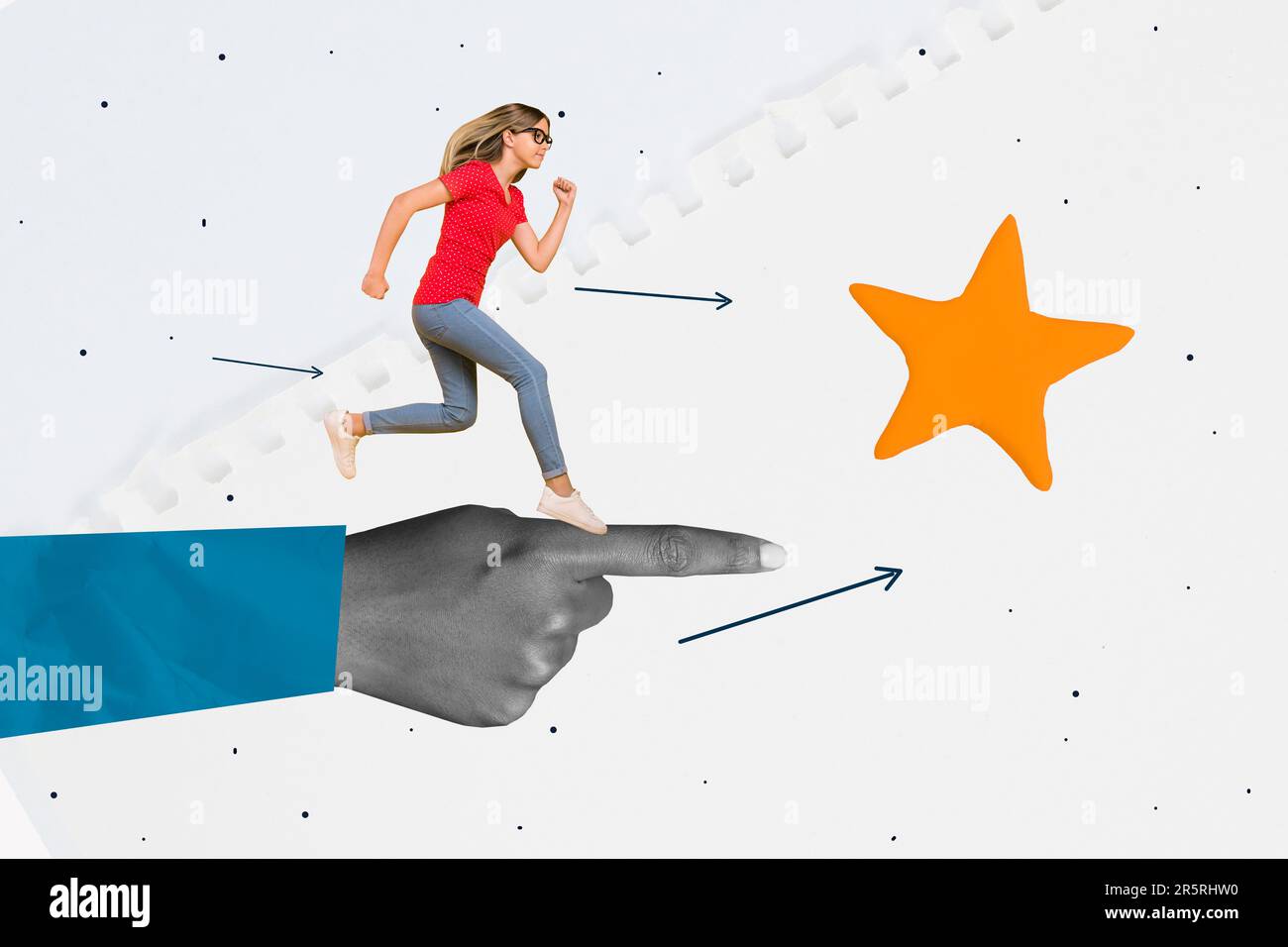 Photo collage of run young ambitious woman challenge achievement gold ...