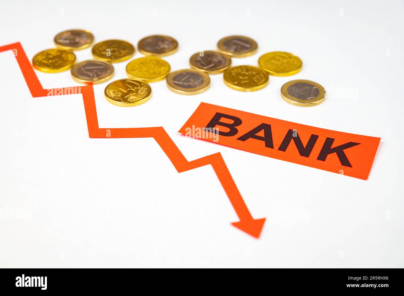 Descending red line, word Bank. Bank failure and economic and financial ...