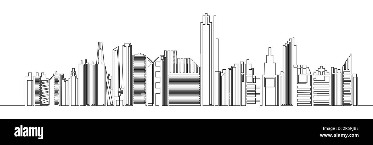 Cityscape continuous one line vector. Linear, hand drawing of houses ...