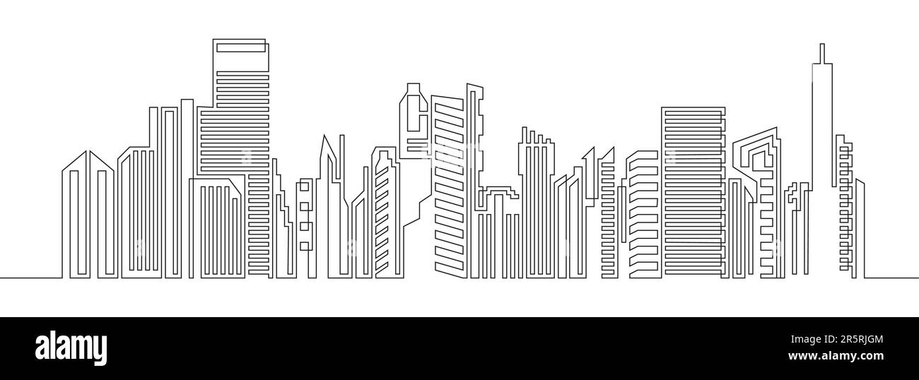 Cityscape continuous one line vector. Linear, hand drawing of houses ...