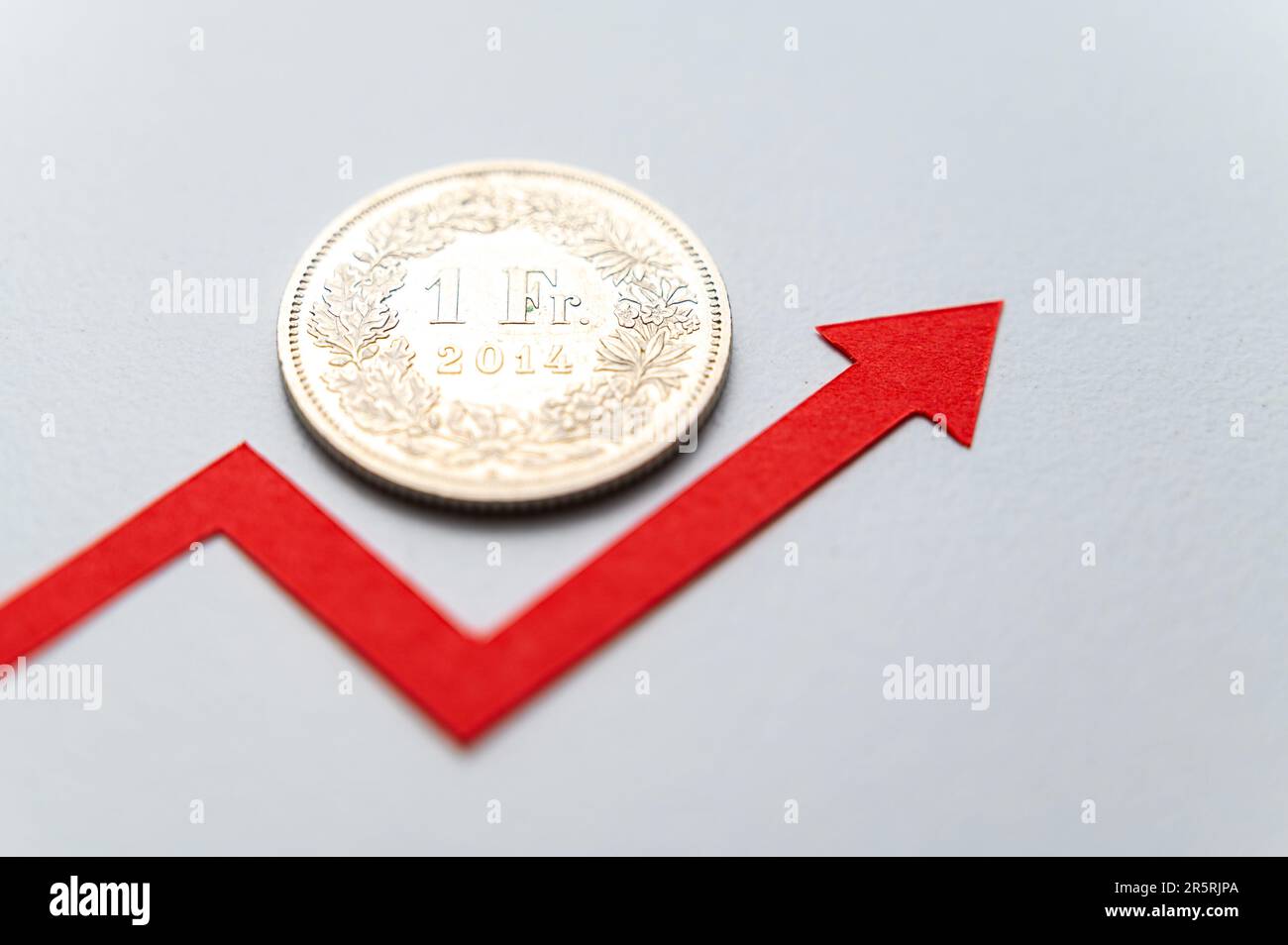 1 Swiss Franc coin, next to growing line. Valuation of the Swiss Franc ...