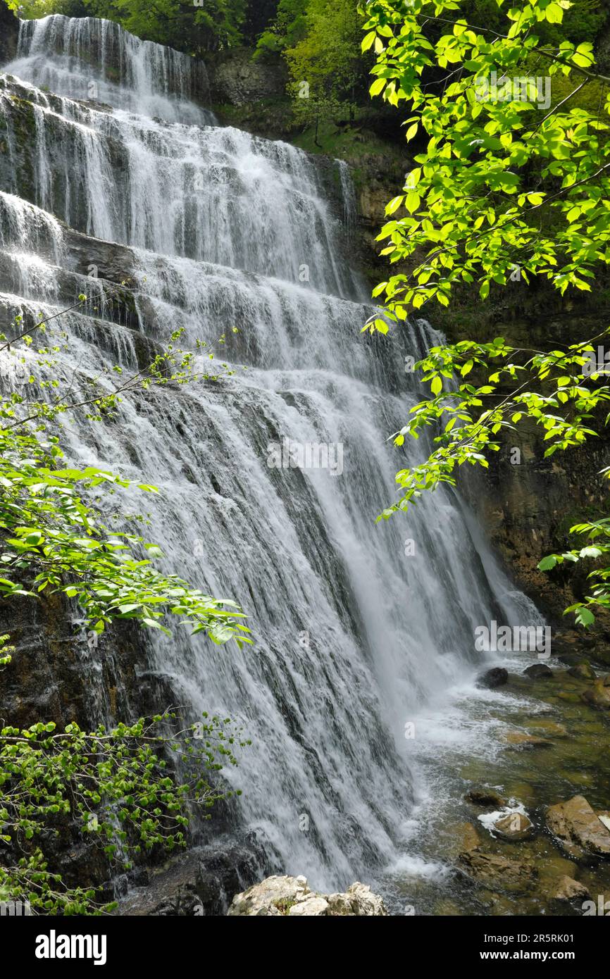 France, Jura, Menetrux en Joux, Herisson waterfalls, Fan waterfall ...
