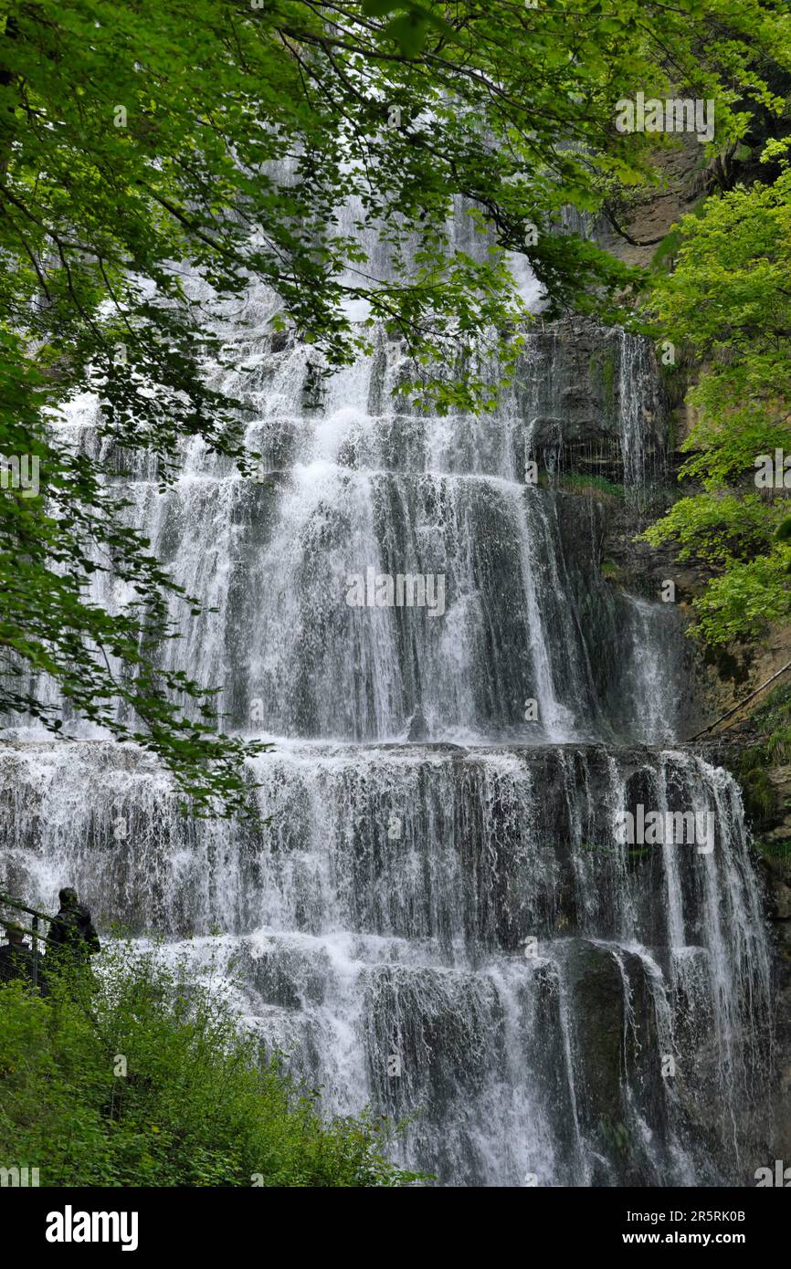 France, Jura, Menetrux en Joux, Herisson waterfalls, Fan waterfall ...