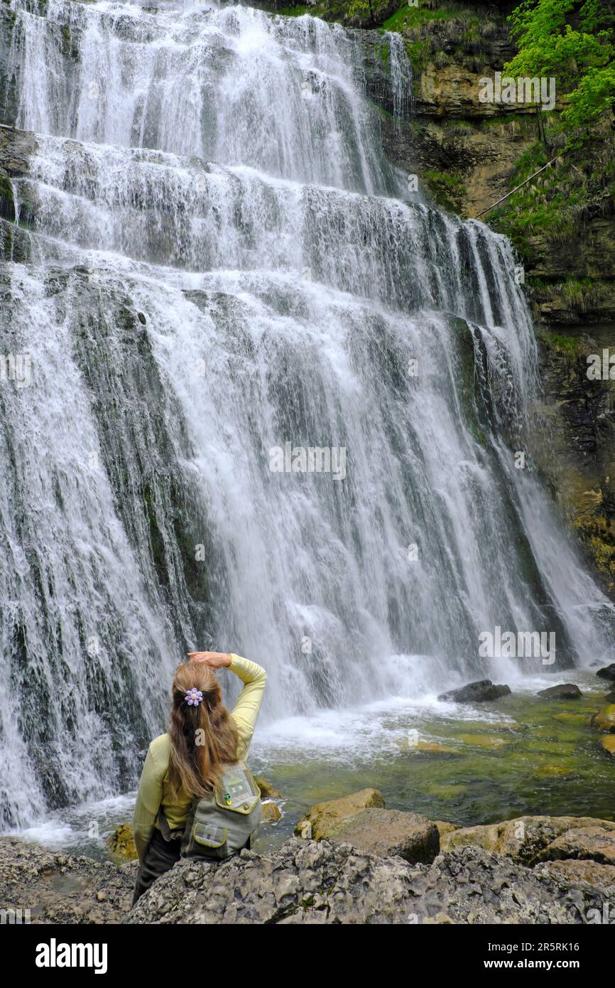 France, Jura, Menetrux en Joux, Herisson waterfalls, Fan waterfall ...