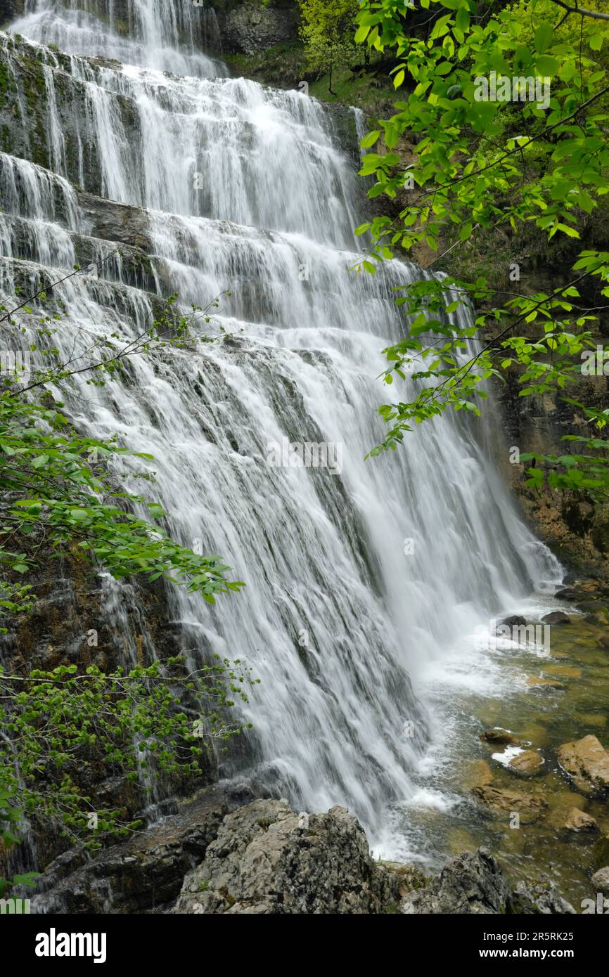 France, Jura, Menetrux en Joux, Herisson waterfalls, Fan waterfall ...