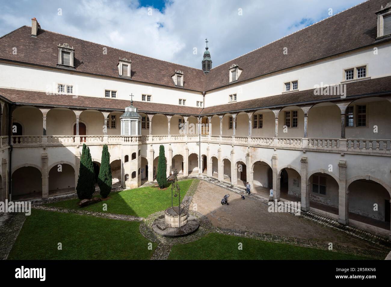 France,Jura , Dole , route by road bike, the interior courtyard of the historic site of the ...