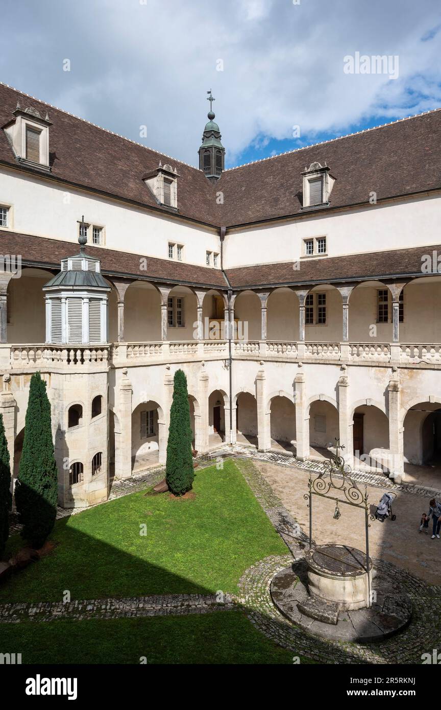 France,Jura , Dole , route by road bike, the interior courtyard of the historic site of the ...